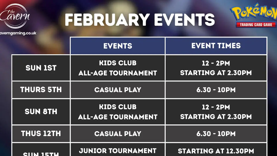 Pokemon Event Schedule - February 2026 – Cavern Gaming